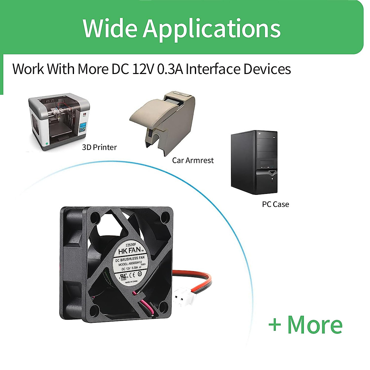 Security-01 50mm x 50mm x 20mm 5020 12V 0.30A Ball Bearing Brushless DC Cooling Fan 2pin AB5020H12 UL (Pack of 2)