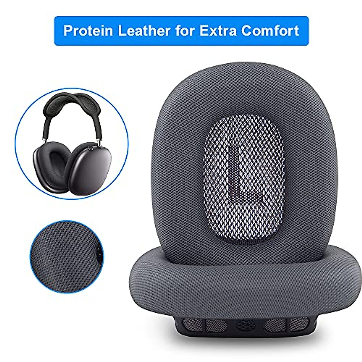 Link Dream Replacement Ear Cushion for AirPods Max Memory Foam with Protein Leather Magnetic Ear Pads for AirPods Max (Black)