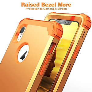 IDweel for iPhone XR Case, Case for iPhone XR Case with Screen Protector,3 in 1 Shockproof Slim Fit Hybrid Heavy Duty Hard PC Cover Soft Silicone Bumper Full Body Case,Sundial Yellow/Orange