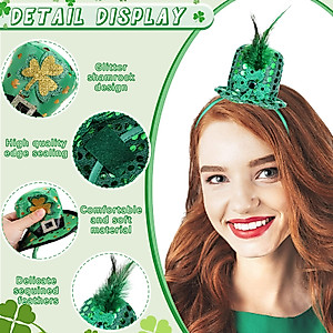 2 Pieces St. Patrick's Day Top Hat Headband Irish Sequin Shamrock Green Hat Headband Saint Patty's Day Headband St Patricks Day Headwear Accessories Irish Feathered Headbands for Women and Children
