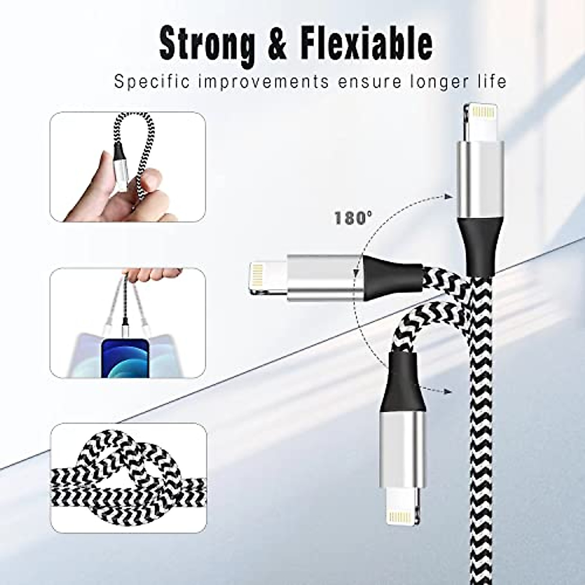 iPhone Charger [Apple MFi Certified] 3Pack 6FT,Lightning Cable Nylon Braided USB Charging Cable High Speed Transfer Cord Compatible with iPhone 14 13 12 11 Pro Max XR XS X 8 7 6 Plus SE/iPad/iPod