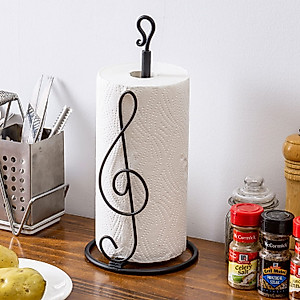 MyGift Matte Black Metal Kitchen Paper Towel Holder Dispenser Rack with Treble Clef Music Symbol Design