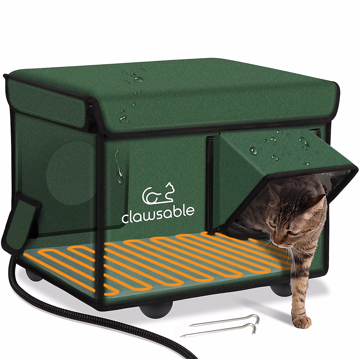 Heated Cat House for Outdoor Cat in Winter, Weatherproof Heated Cat Bed Kitty Shelter with Cat Heating Pad, Waterproof & Insulated & Safe Escape Door, Warm Home for Outside Barn Feral Stray Cat