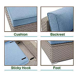 SUNBURY 7 Pieces Patio Furniture Set with Fire Table, PE Wicker Outdoor Sectional Sofa with 35-inch 50000 BTU Gas Fire Pit Table, Patio Conversation Set, Propane Fire Pit Table