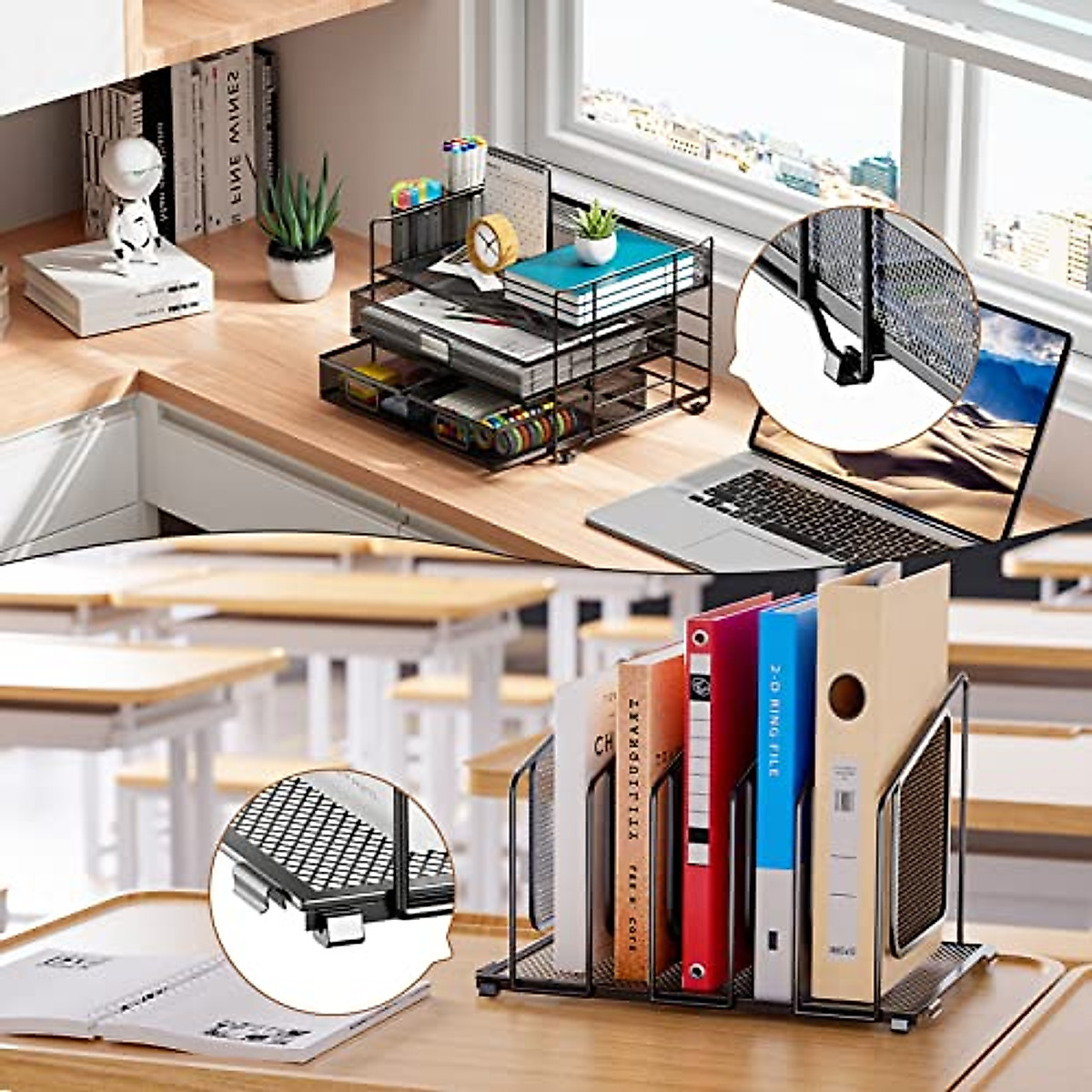 Marbrasse Metal Mesh Desk Organizer with Drawers and File Holders for Home Office