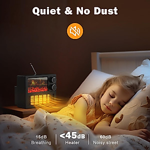 Ebhako Small Space Heater Fireplace, Small Electric Fireplace Heater for Indoor Use, Realistic 3D Flame, Safety Protection, 1000W Portable Mini Space Heater for Office, Under Desk, Bedroom, Home