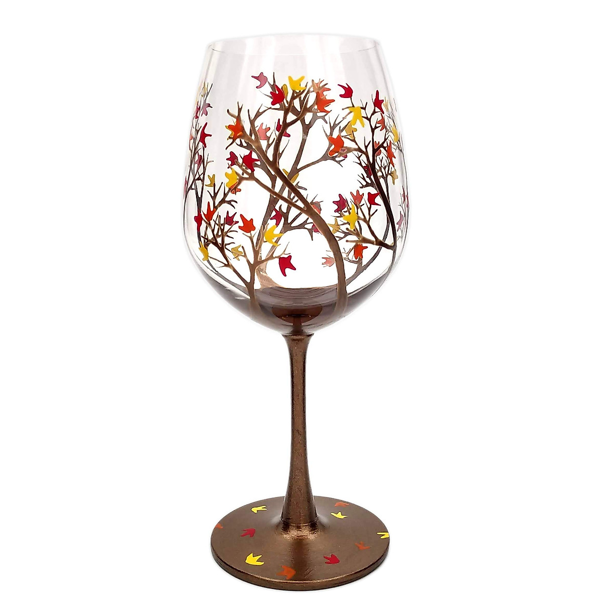 Autumn Tree Wine Glass - Fall Colors - Leaves of Red, Yellow, Orange - Hand Painted - Fall Leaf - 20 ounce