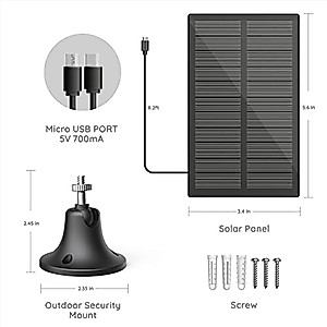 Solar Panel Camera USB Charger: 5v Outdoor Panels Charging Security Wireless Cameras via Micro USB Port - Power Supply for Weatherproof Outside Rechargeable adorcam Surveillance Camera