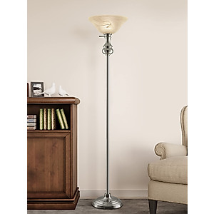 Oneach Modern Shirley Torchiere Floor Lamp for Living Room 150-Watt 71.5-Inch Floor Light with Frosted Glass Shade for Bedroom Silver
