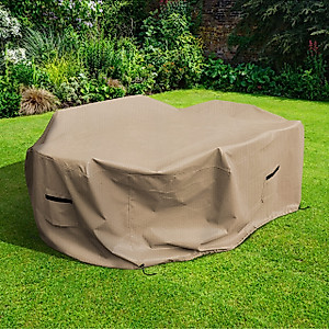 Patio Table & Chair Set Cover 600 D Polyester Oxford Fabric - Water Repellent Outdoor Rectangle Dining Table Cover with Padded Handles, Air Pockets & Drawstring (Beige, 57” L X 45” D X 25” H)