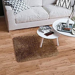 GlowSol Khaki Shaggy Area Rug Soft Solid Faux Fur Area Rug for Bedroom Living Room Plush Floor Carpet for Kids Room Shag Fuzzy Rug ( Khaki, 3×5 ft, Rectangle )