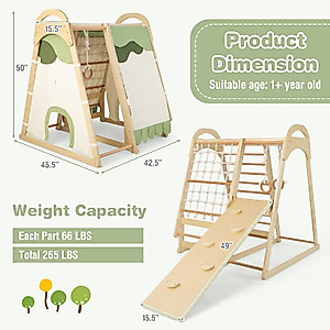 HONEY JOY Kids Indoor Playground, Jungle Gym Playset w/Climbing Rock Ramp, Slide, Rope Climber & Ladder, Monkey Bars, Rings, Removable Tent, Wooden Montessori Climbing Toys for Toddlers Boys Girls 1+