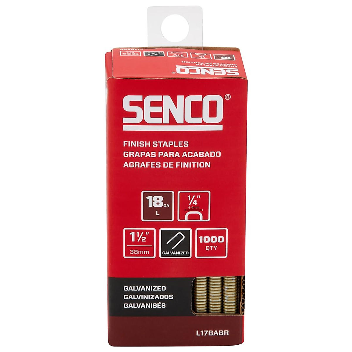 SENCO L17BABR 1-1/2" 18 Gauge 1/4" Crown Finish Staples, Galvanized Finish 1,000 Count Pack