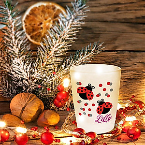 Personalized Custom Text Two Cute Ladybugs Ceramic Shot Glass Cup