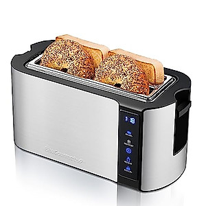 Elite Gourmet ECT5322 Long Slot 4 Slice Toaster, Countdown Timer, Bagel Function, 6 Toast Setting, Defrost, Cancel Function, Built-in Warming Rack, Extra Wide Slots for Bagels Waffles, Stainless Steel