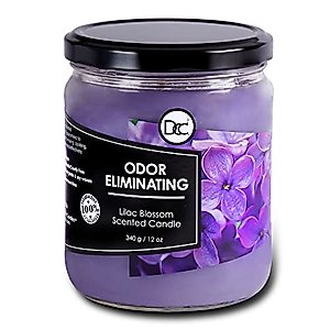 Lilac Blossom Odor Eliminating Highly Fragranced Candle - Eliminates 95% of Pet, Smoke, Food, and Other Smells Quickly - Up to 80 Hour Burn time - 12 Ounce Premium Soy Blend