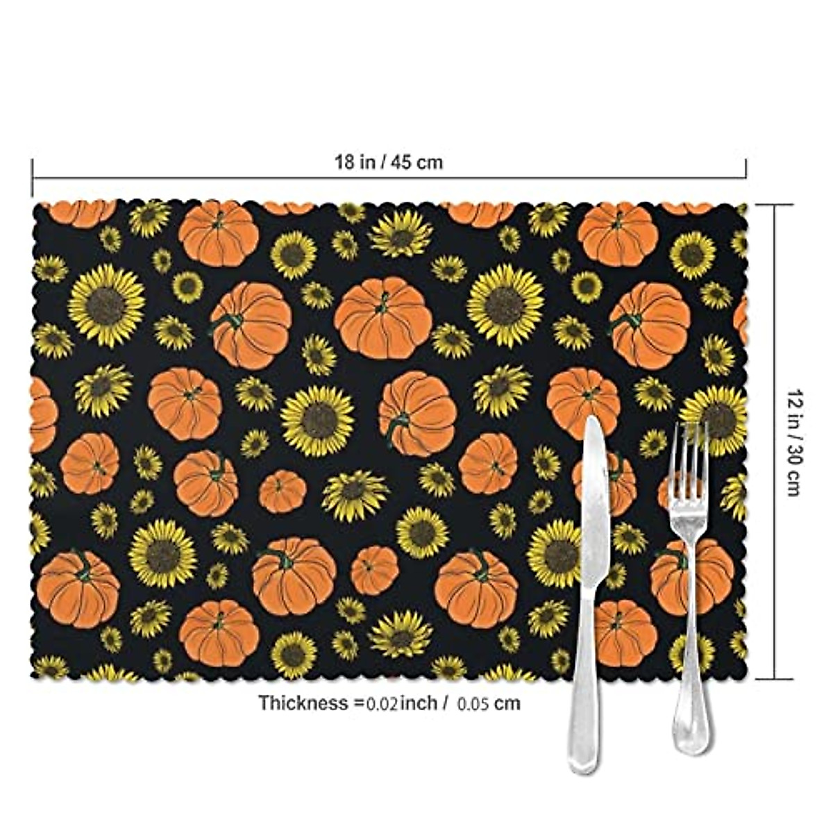 Thanksgiving Pumpkins Sunflower Leaf Placemats Set of 6,Table Mats Heat-Resistant Washable Non-Slip Place Mats for Family Dining Kitchen Home Wedding Holiday Party Decorations 12 X 18 Inch