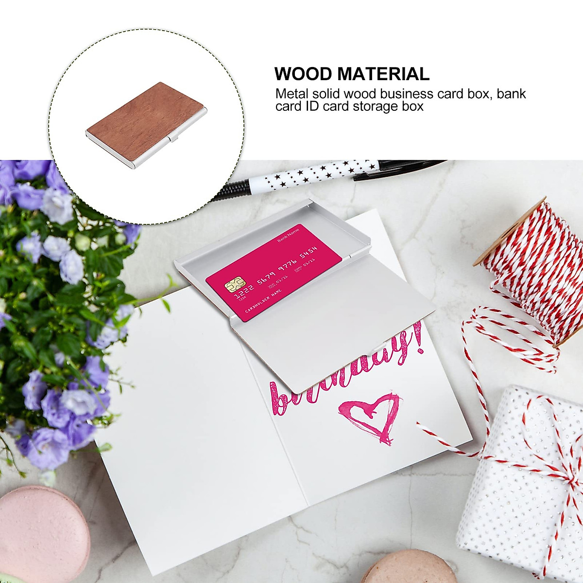 Cabilock 1pc Solid Wood Storage Box Business Holder for Men Business Card Case Business Card Binder Slim Wallets for Men Business Organizer Name Holder Pocket Stainless Steel Man Deck