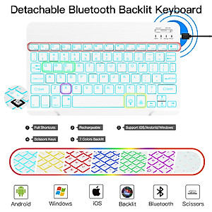 JUQITECH iPad 10th Generation Case with Keyboard 2022 10.9inch - 7Colors Backlit Wireless Rechargeable Detachable Keyboard, Flip Stand Keyboard Cover Case with Pencil Holder for New iPad 10th Gen 2022