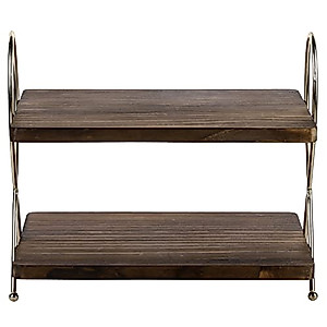 MyGift 2 Tier Burnt Wood and Brass Metal Server Cupcake Holder Stand, Dessert and Appetizer Tower, Buffet Serving Riser Display