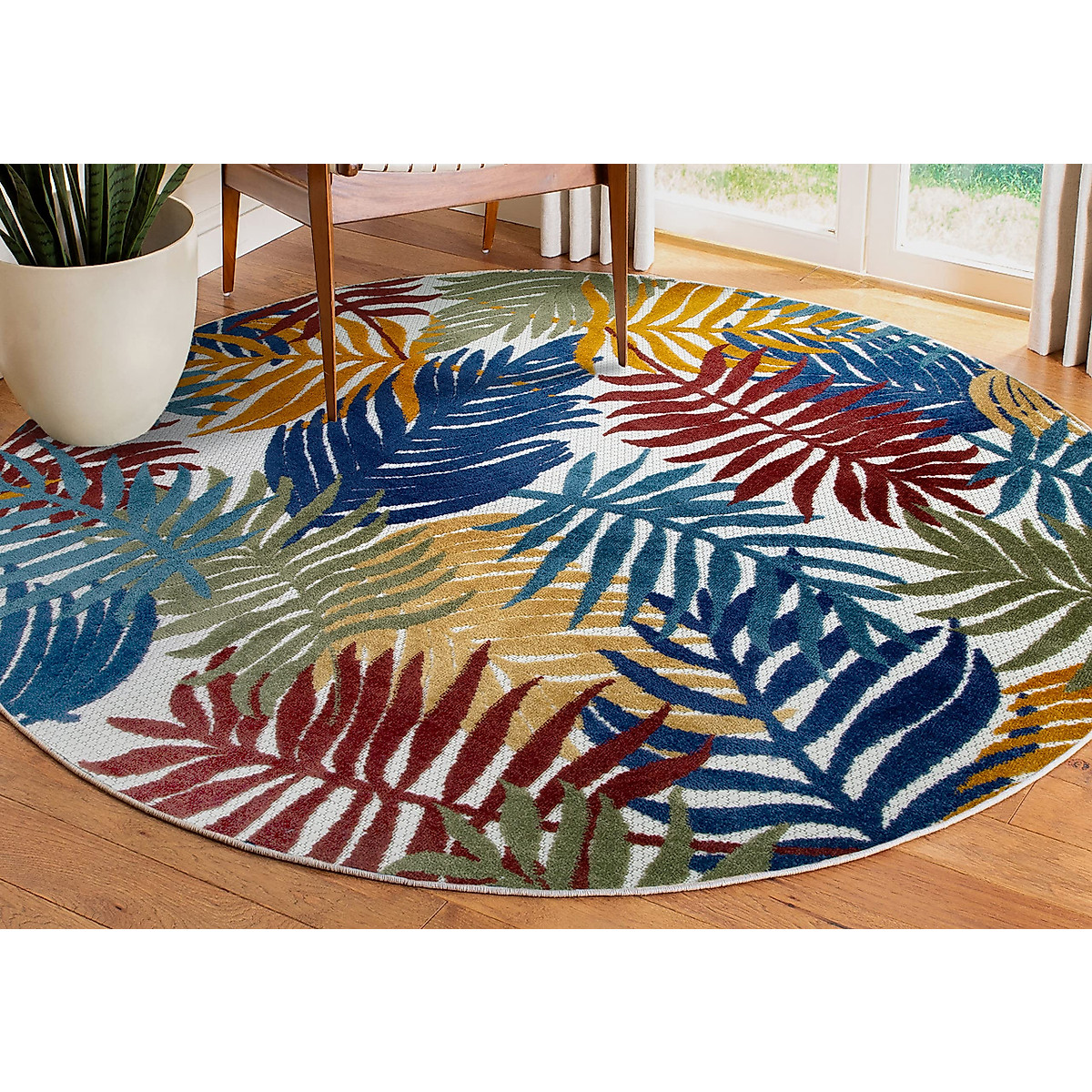 Leick Home 595207 Talipot Palm Indoor Outdoor Area Rug Round 5'3"