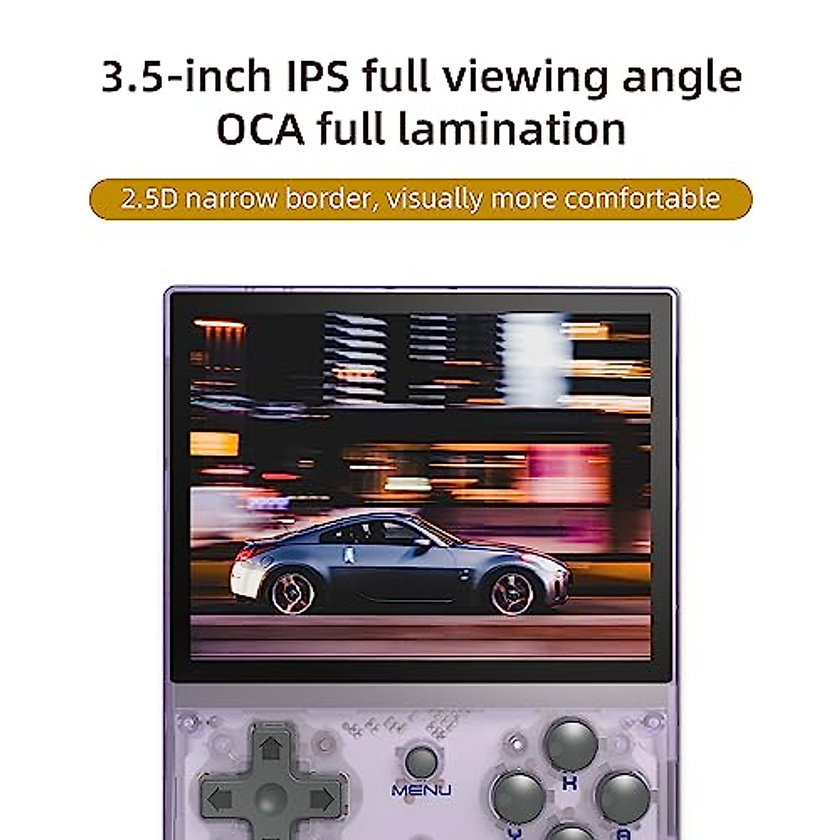 RG35XX Handheld Game Console Linux Garlic OS, HDMI and TV Output 3.5 Inch IPS Screen 64G TF Card 6800+ Classic Games 2600mAh Battery ( (RG35XX-Transparent Purple Latest)