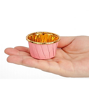 GOLDEN APPLE, Aluminum Foil Paper Mini Cake Baking Cups 50 Pack, Muffin Cupcake Baking Mold Cup Liners Baking Cups for Party Wedding Festival, cupcake liners, Small Pink in Gold