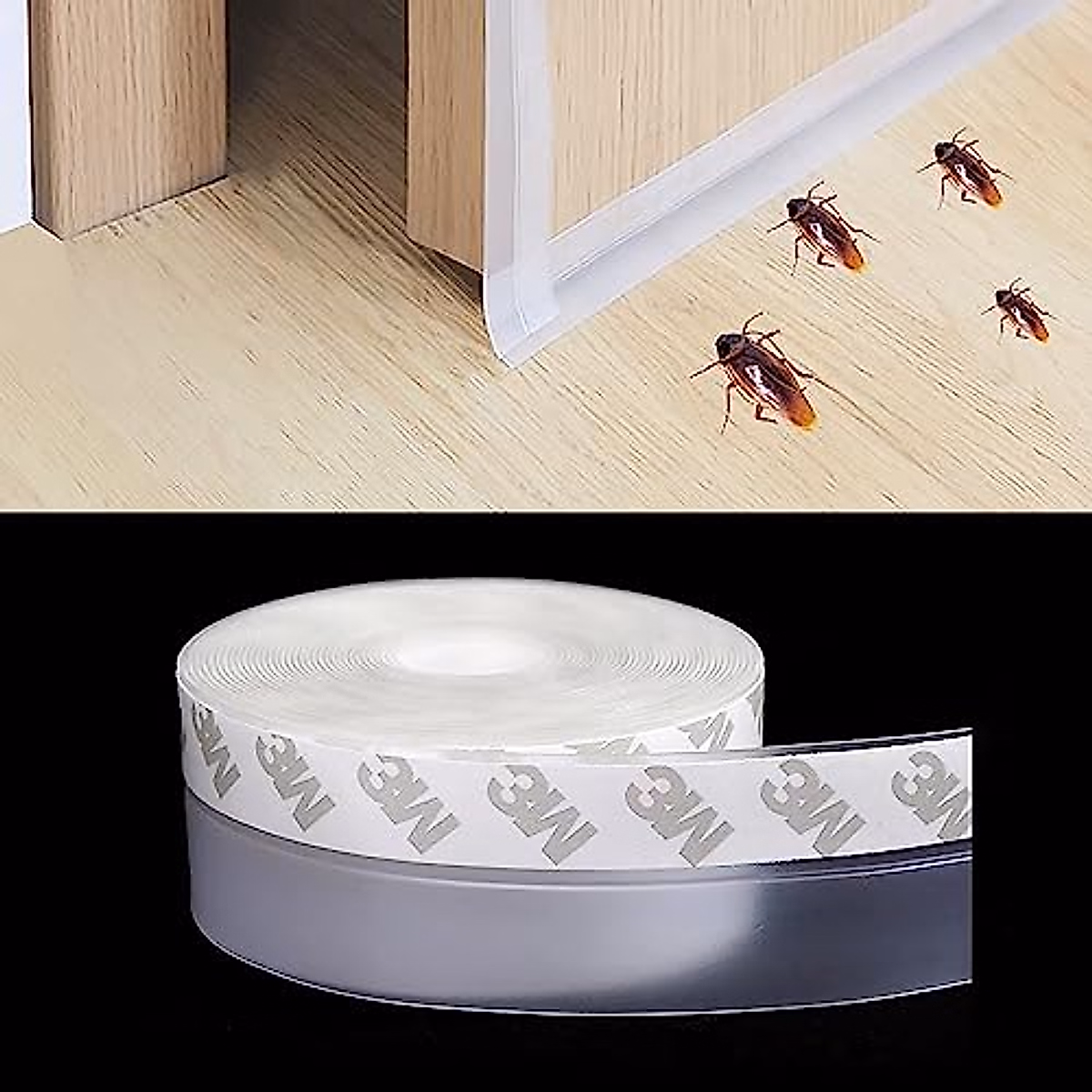 49.2FT Weather Stripping Door Seal, Silicone Door Seal Strip Door Window Seal, Silicone Sealing Tape for Door Draft Stopper Adhesive Glass Shower Door Bottom Seal Strip, Transparent (45 mm, 49.2ft)