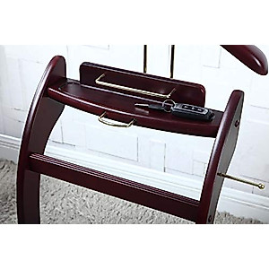 Proman Products Windsor Valet Suit Stand VL36140 with Top Tray, Contour Hanger, Trouser Bar, Tie & Belt Hooks and Shoe Rack, 17" W x 14" D x 40" H, Mahogany