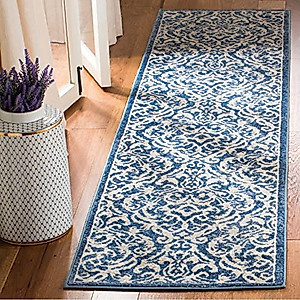 SAFAVIEH Brentwood Collection 8' x 10' Light Grey/Blue BNT810G Damask Non-Shedding Living Room Bedroom Dining Home Office Area Rug