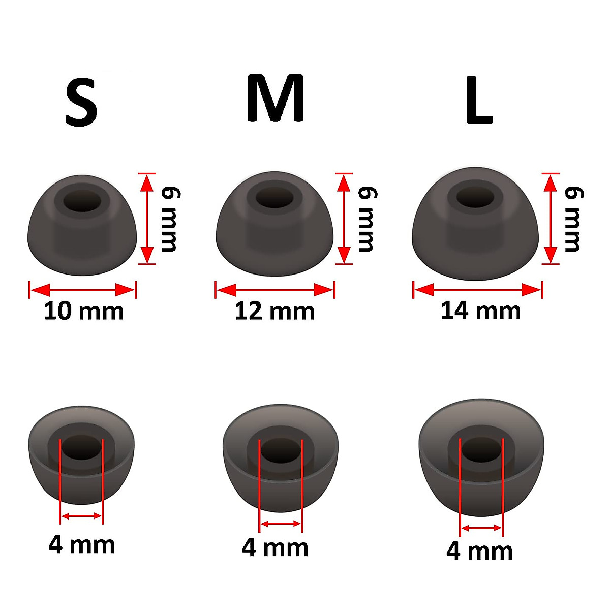 A-Focus [12 Pairs] Compatible with Anker Soundcore Life & Liberty Series Ear Tips, L/M/S Inner Hole 4mm Replacement Silicone Earbuds Gel Compatible with Jabra Elite 3/7 / 65T / 75T, 512 Gray