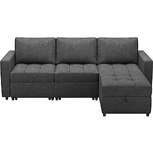 Belffin Modular Sectional Sofa Couch Set with Ottoman Morden Fabric Convertible Pull Out Couch with Reversible Chaise and Storage Drawers 3-Seat Sofa Sectionals L Shape Couch for Apartment Black Grey