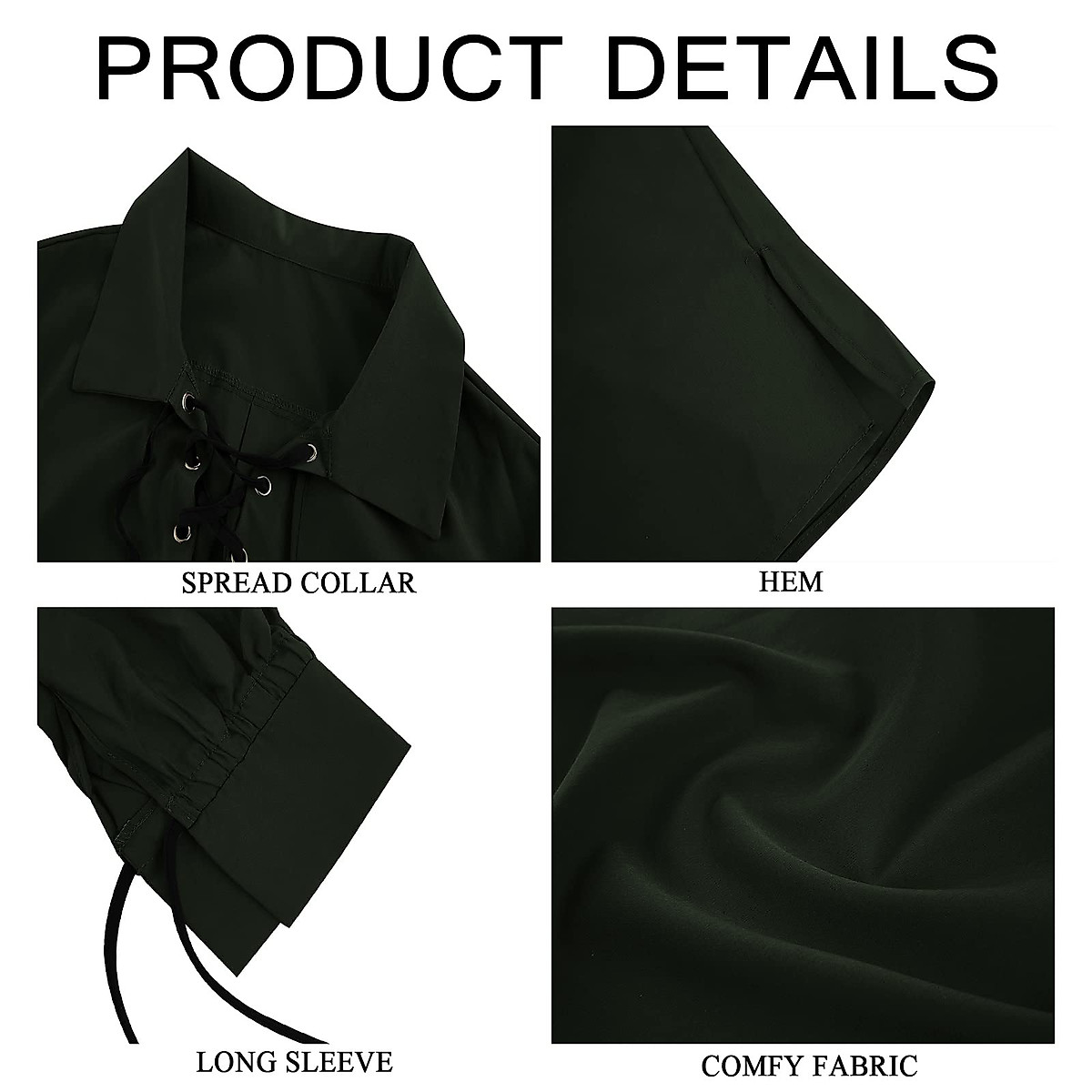 Mens Medieval Pirate Shirt Viking Renaissance Lace up Mercenary Halloween Scottish Jacobite Ghillie Tops