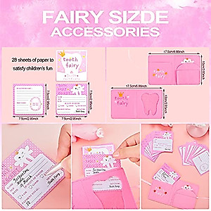 Breling Tooth Pillow Kit for Girls Teeth Gifts Pillow with Pocket Including Lost Teeth Holder Cute Dear Tooth Notepad Felt Keepsake Wallet Pouch to Hold Card Photography for Kids (Pink)
