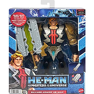 Masters of the Universe and He-Man Figure Deluxe Large He-Man with Sword, MOTU Collectible Toy with Attack Move and Accessories, Netflix Series