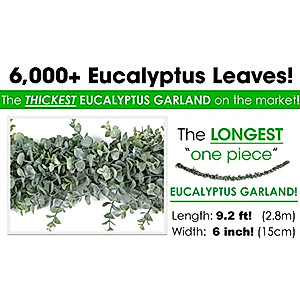 DREATIVE CO 9.2ft Eucalyptus Garland Thick - Faux Greenery Garland Leaves - Artificial Eucalyptus Vines - Eucalyptus for Wedding - Christmas Garland Home and Room Decor - Table Runner Indoor Outdoor