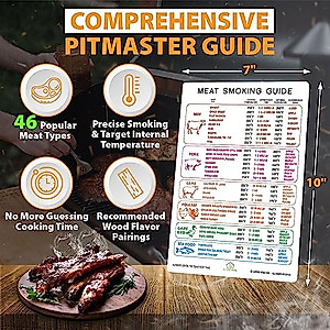 Best Improved Version Meat Smoking Guide Magnet More Popular Meats (46) & Wood Flavors Bright Color Bigger Text Target Temperature Time BBQ Pellet Smoker Grill Grilling Accessories Gifts