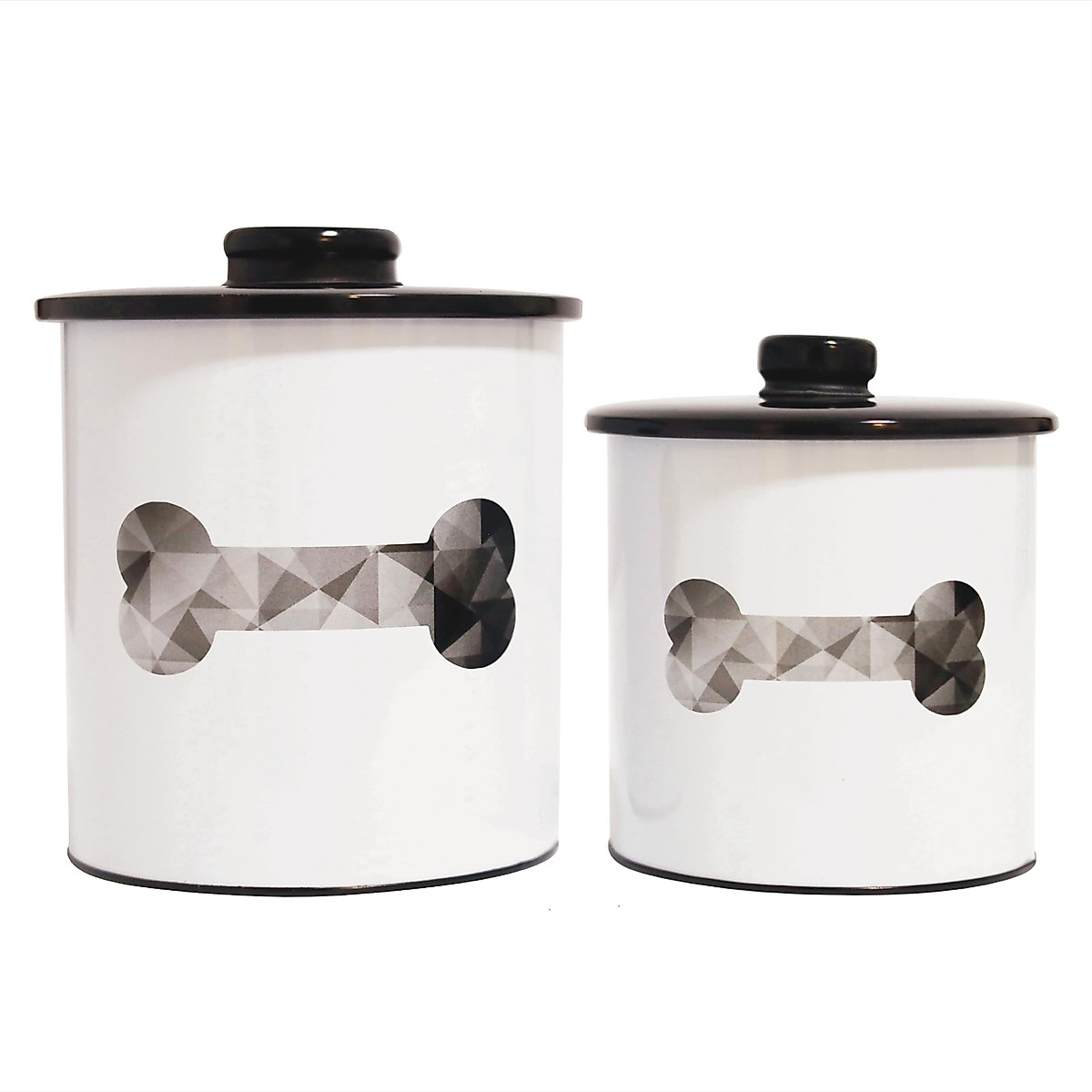 Define Marvelous 2pc Set Dog Treat Container with Lid, Round Tin Dog Treat Storage Jar for Countertop (Bone)