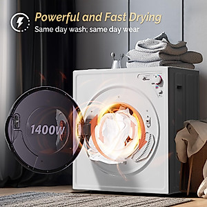 ROVSUN 2.6 Cu.Ft Portable Clothes Dryer, 110V 1400W Electric Compact Front Load Tumble Laundry Dryer with Stainless Steel Tub & Easy Control Knob for Apartment, Home, Dorm,RV (White)