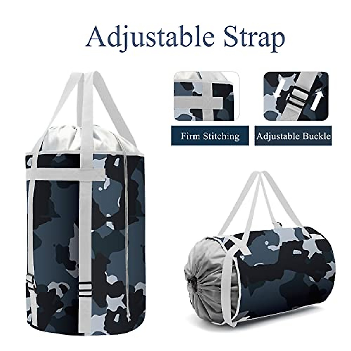 Laundry Basket Laundry Hamper Dirty Clothes Hamper Collapsible Foldable Laundry Bin Bag Backpack with Handles and Lid Large Tall Water-Proof Polyester Sturdy Durable Camouflage Blue