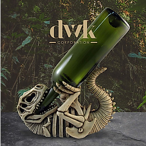 DWK - Fossil Fuel - T-Rex Dinosaur Dino Skeleton Wine Holder Display Caddy Bottle Rack Figurine Jurassic Tyrannosaurus Bones Home Bar Décor Dining Accent, 9.5-inch