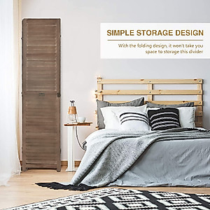 Esright 6 Panel Wood Room Divider, 5.6 Ft Tall Folding Privacy Screen Room Divider, Freestanding Partition Wall Dividers for Office,Bedroom, Brown