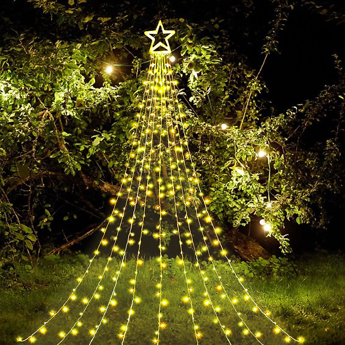 HENHUI ChristmasDecorations Outdoor Star Lights,16.4Ft Christmas Tree Toppers String Lights 320 LED 8 Memory Modes Timer with 14" Lighted Star for Valentine Christmas Holiday Birthday Festival