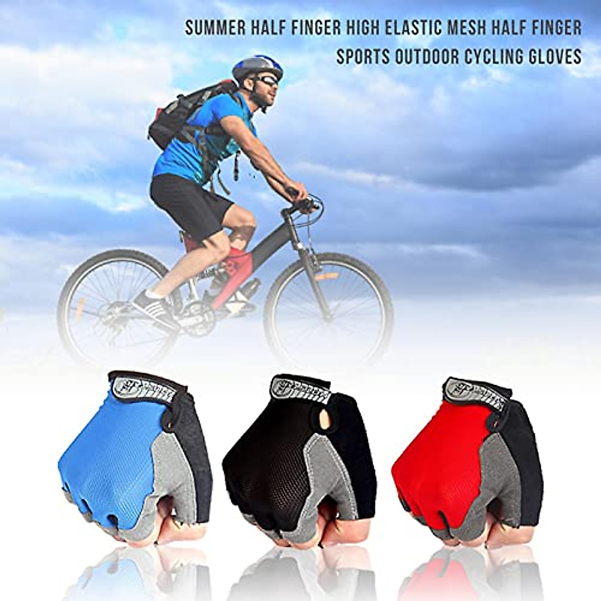 Xiaoling Cycling Bike Gloves, Summer Style High Elastic Breathable Mesh Half-Fingered Biking Gloves, Outdoor Sports Cycling Shock-Absorbing Anti-Slip Breathable MTB Road Biking Gloves