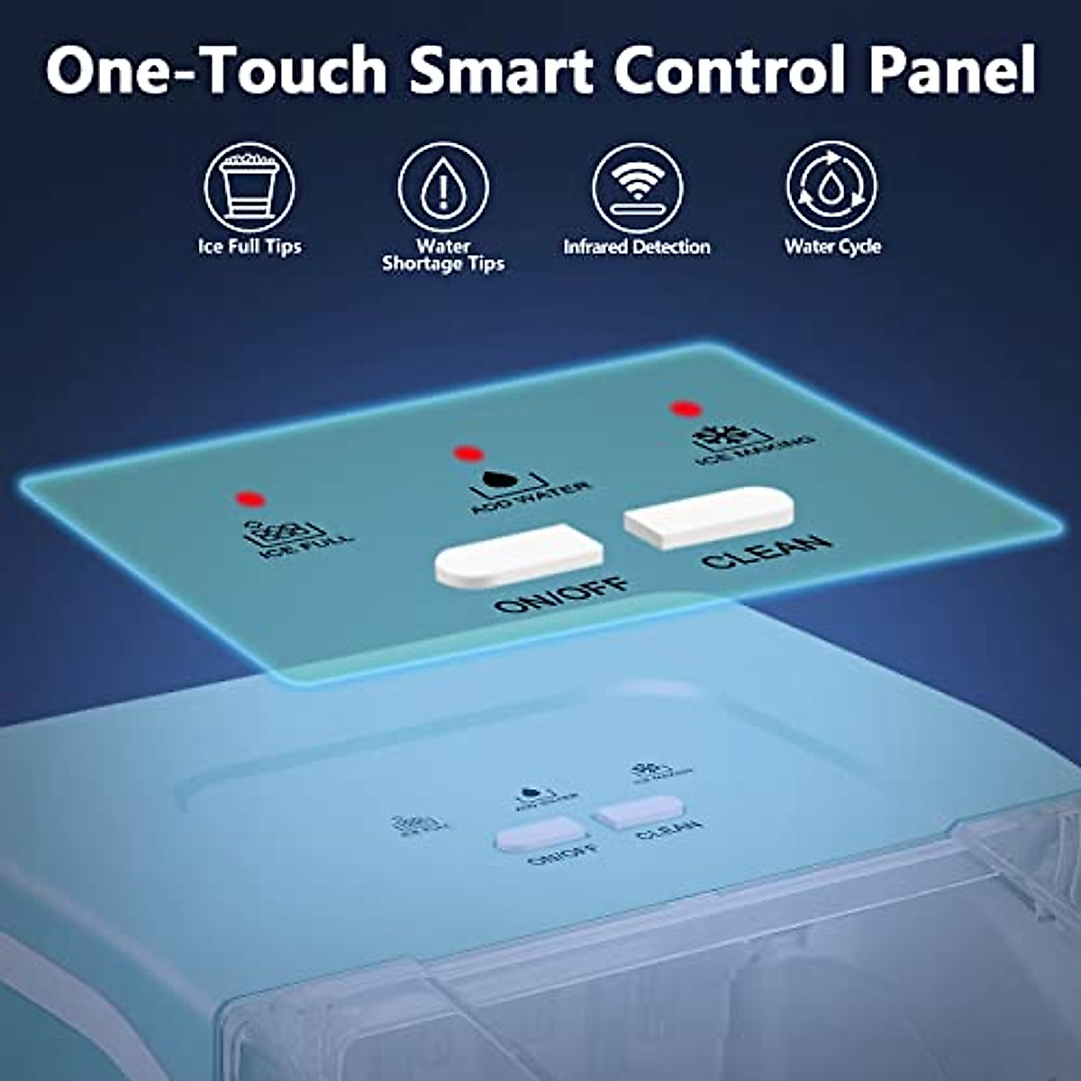 KUMIO Ice Makers Countertop, 9 Bullet Ice Ready in 6-8 Mins, 26.5 lbs/24 hrs, Self-Cleaning Ice Maker, Portable Ice Machine with Ice Scoop & Basket, Blue