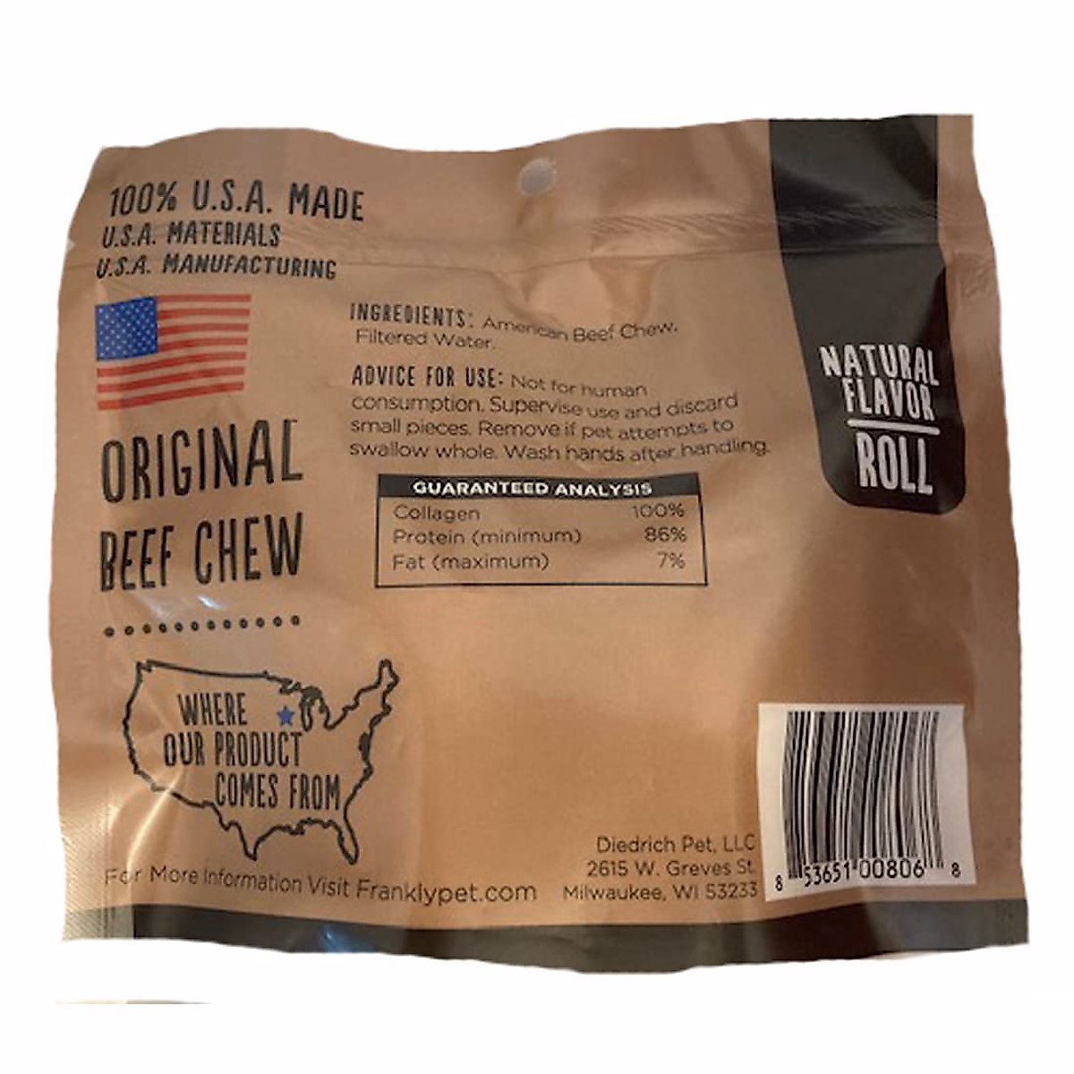 Frankly Beefhide Retriever Roll 2 ct, 100% U.S.A Made to Certified Food Safety Standards