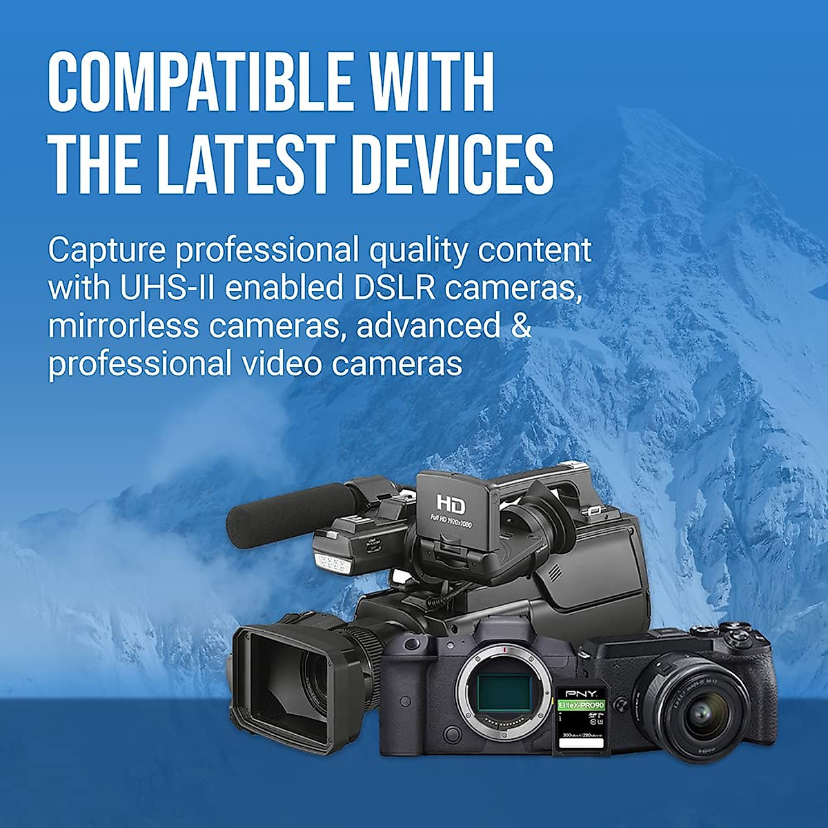 PNY 64GB EliteX-PRO90 UHS-II SDXC Memory Card – R300MB/s W280MB/s, U3, V90, 8K UHD, Full HD, UHS-II for Professional Photographers & Content Creators, DSLR, Mirrorless Cameras, Advanced Video Cameras