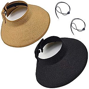 Sun Visor Hats Summer Wide Brim Straw Hat Clip on Beach Adjustable Large Brim Cap Golf Hat for Women…