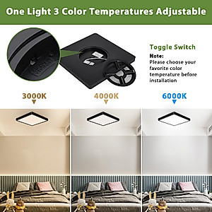 Rezant 12 Inch 24W Flush Mount Square LED Ceiling Light, 3000K/4000K/6000K Adjustable Flush Mount Light Fixture, 2800LM Bright Flat Ceiling Light Fixtures for Bedroom, Kitchen, Hallway (Black-4 Pack)