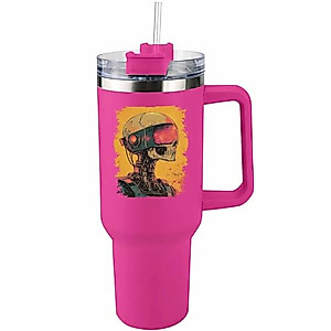 LB LEOBON 40 ounce insulated cup with handle, double-layer vacuum stainless steel material, equipped with straw, can keep warm or maintain cold drinks Neone Poppe Skeletons 3 Bright pink